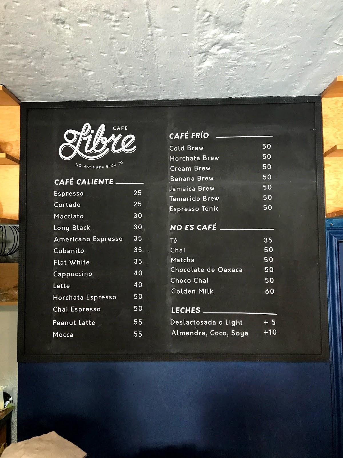 Menu at Libre Cafe Holbein, Mexico, Holbein 55