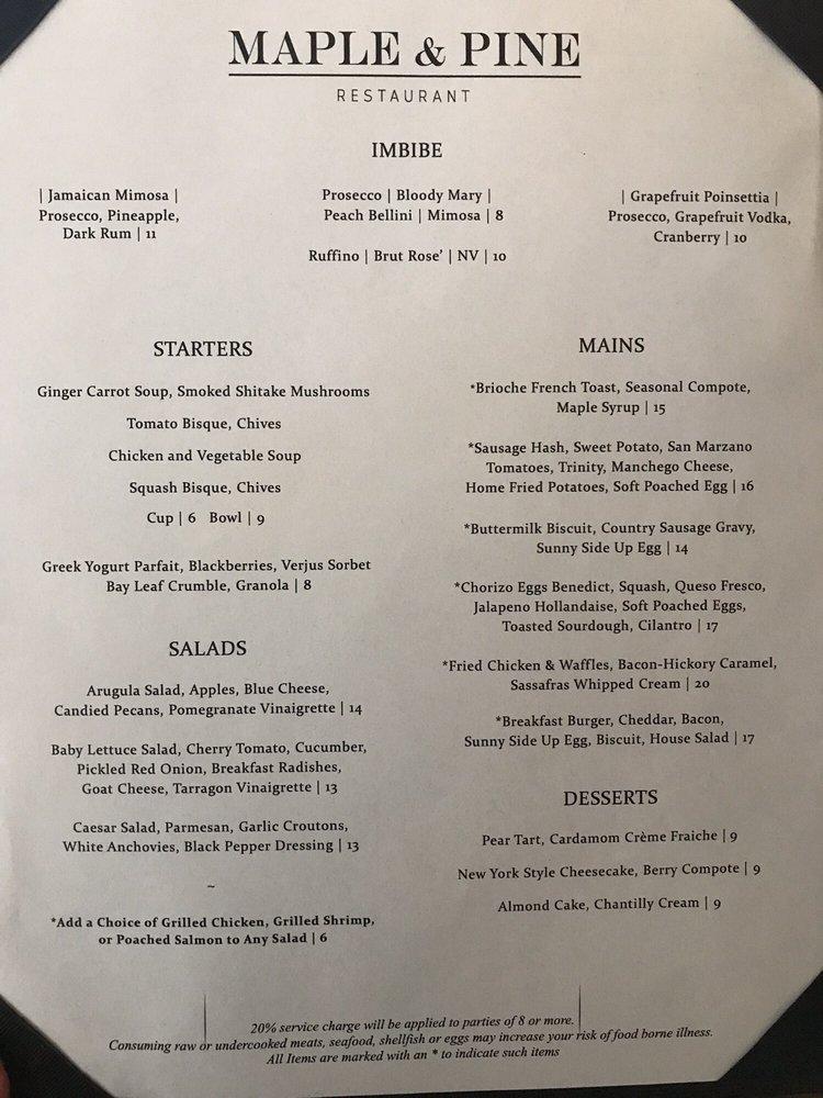 Menu at Maple & Pine pub & bar, Richmond