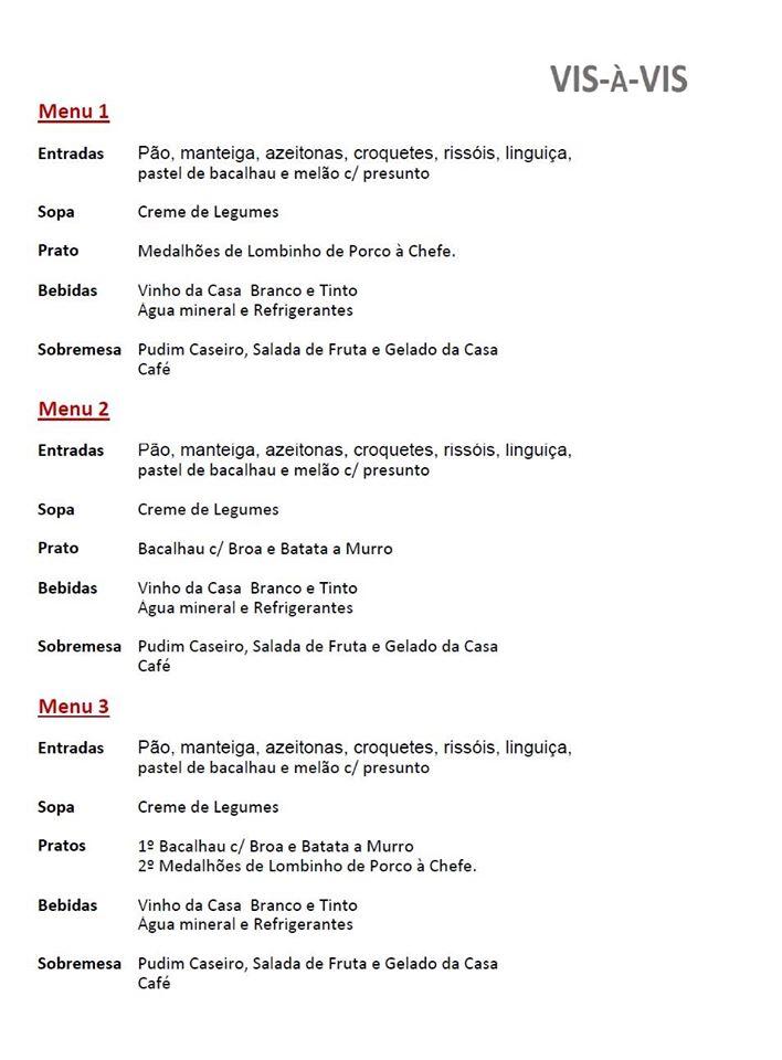 Menu em Restaurante Vis-a-Vis (Fátima), Fátima