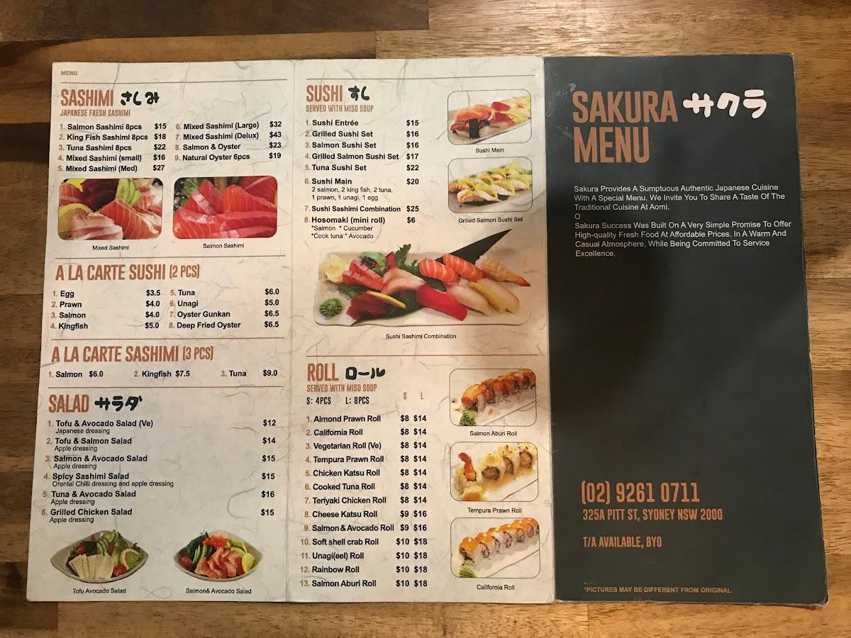 Menu at Sakura Japanese Kitchen restaurant, Sydney, 325A Pitt St