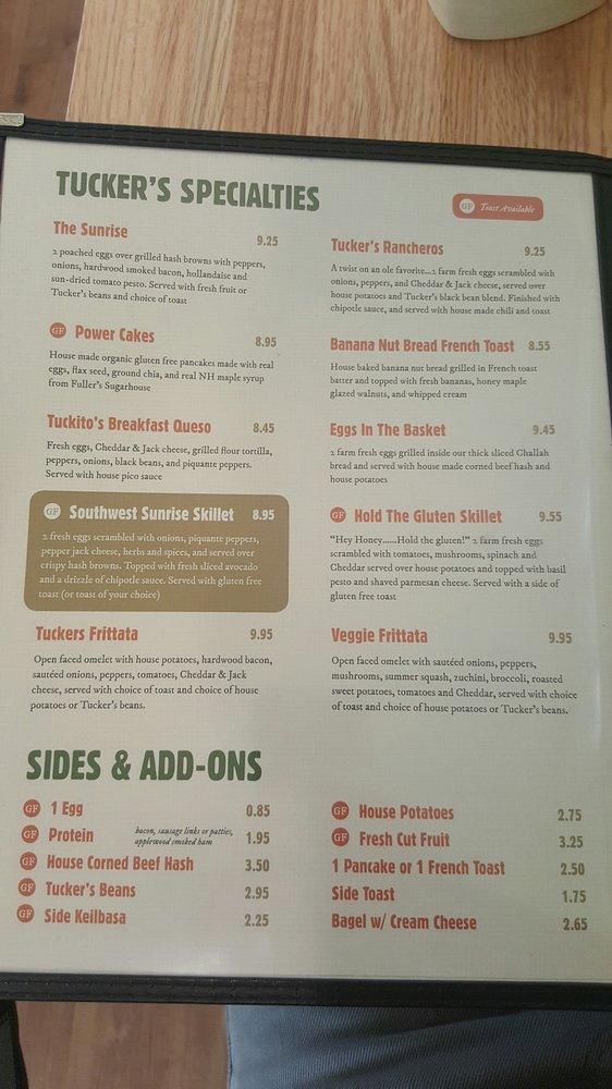 Menu at Tucker's restaurant, Concord