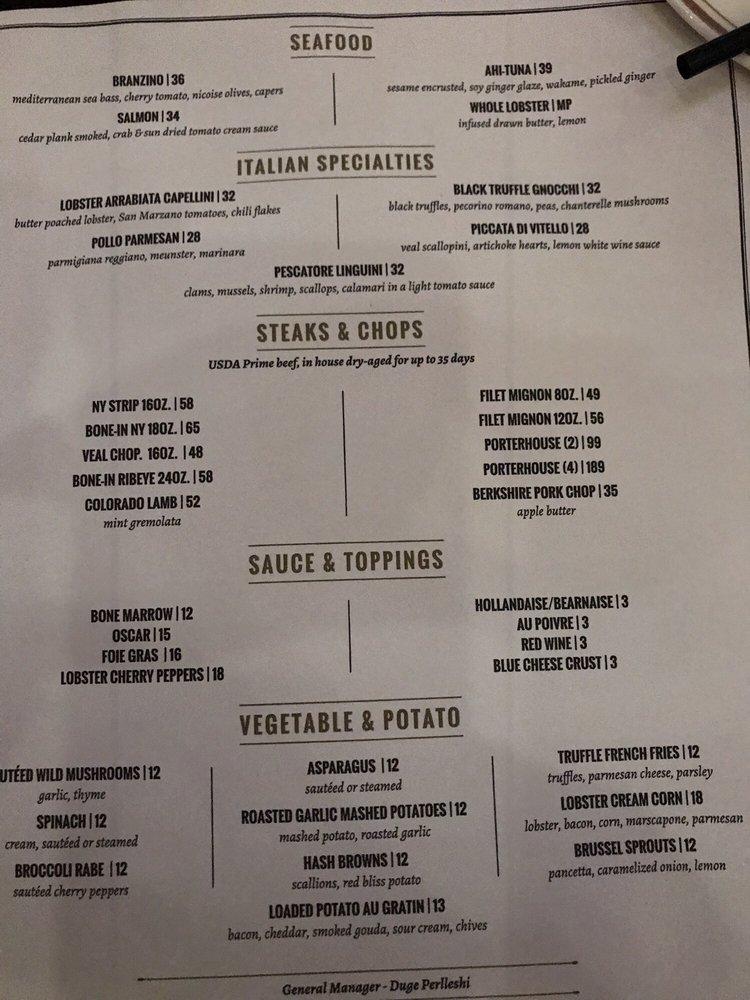 Menu at Z Prime Italian Steakhouse, White Plains