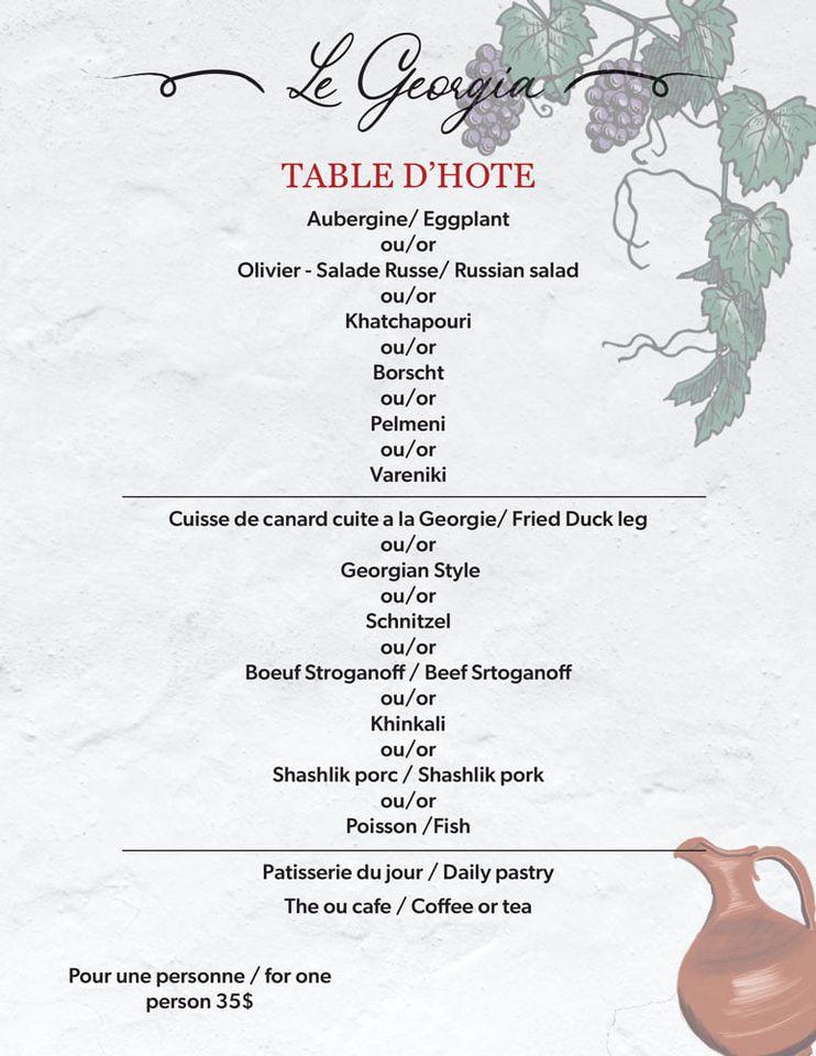 Menu at Georgia Restaurant, Montréal