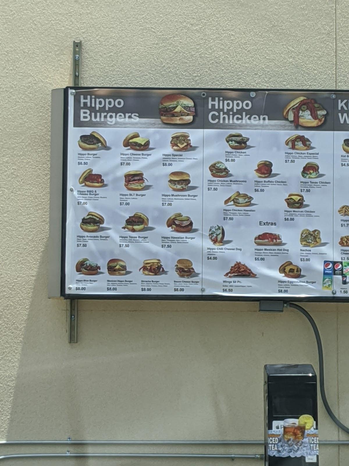 Menu at Hippo Burgers fast food, Houston, 8110 North Sam Houston Pkwy W
