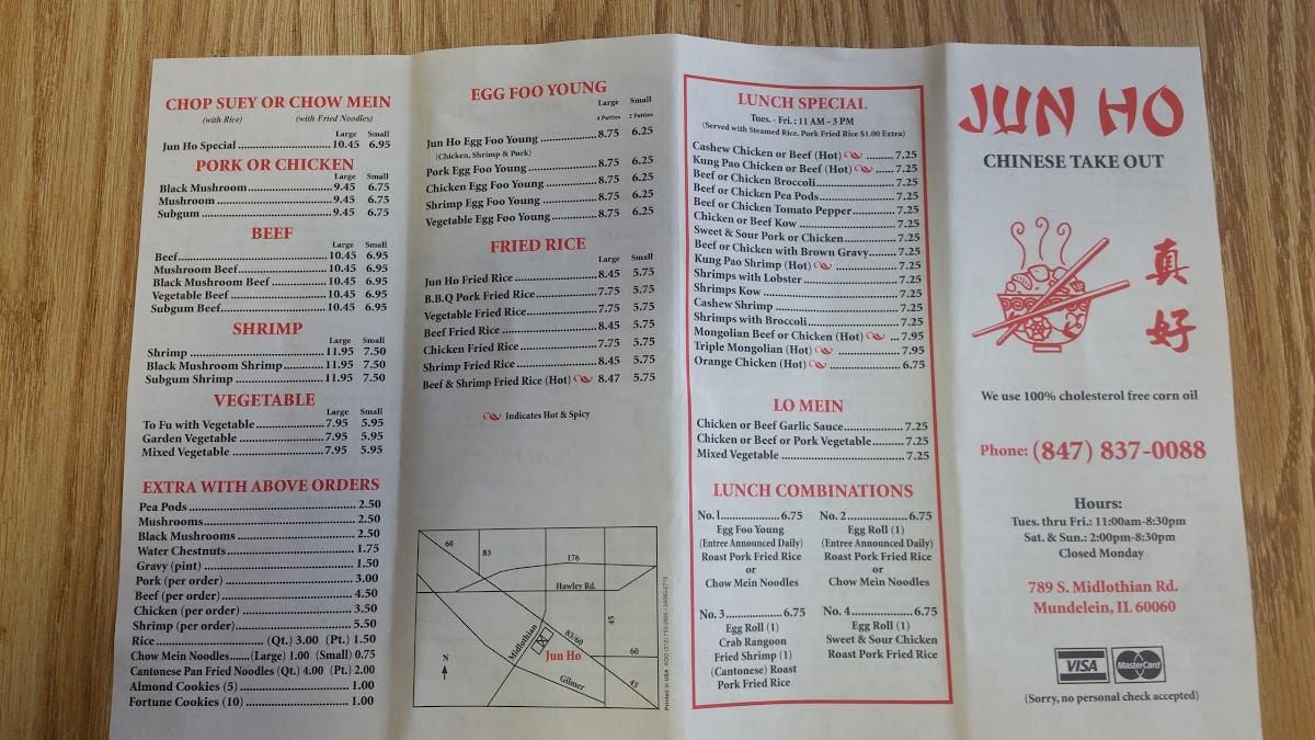 Menu at Jun Ho Carryout restaurant, Mundelein
