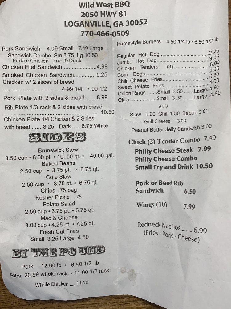 Menu at J & L Wild West Barbeque, Loganville, Hwy 81