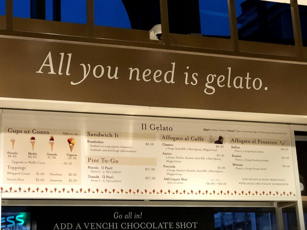 Menu at Eataly pizzeria, Las Vegas