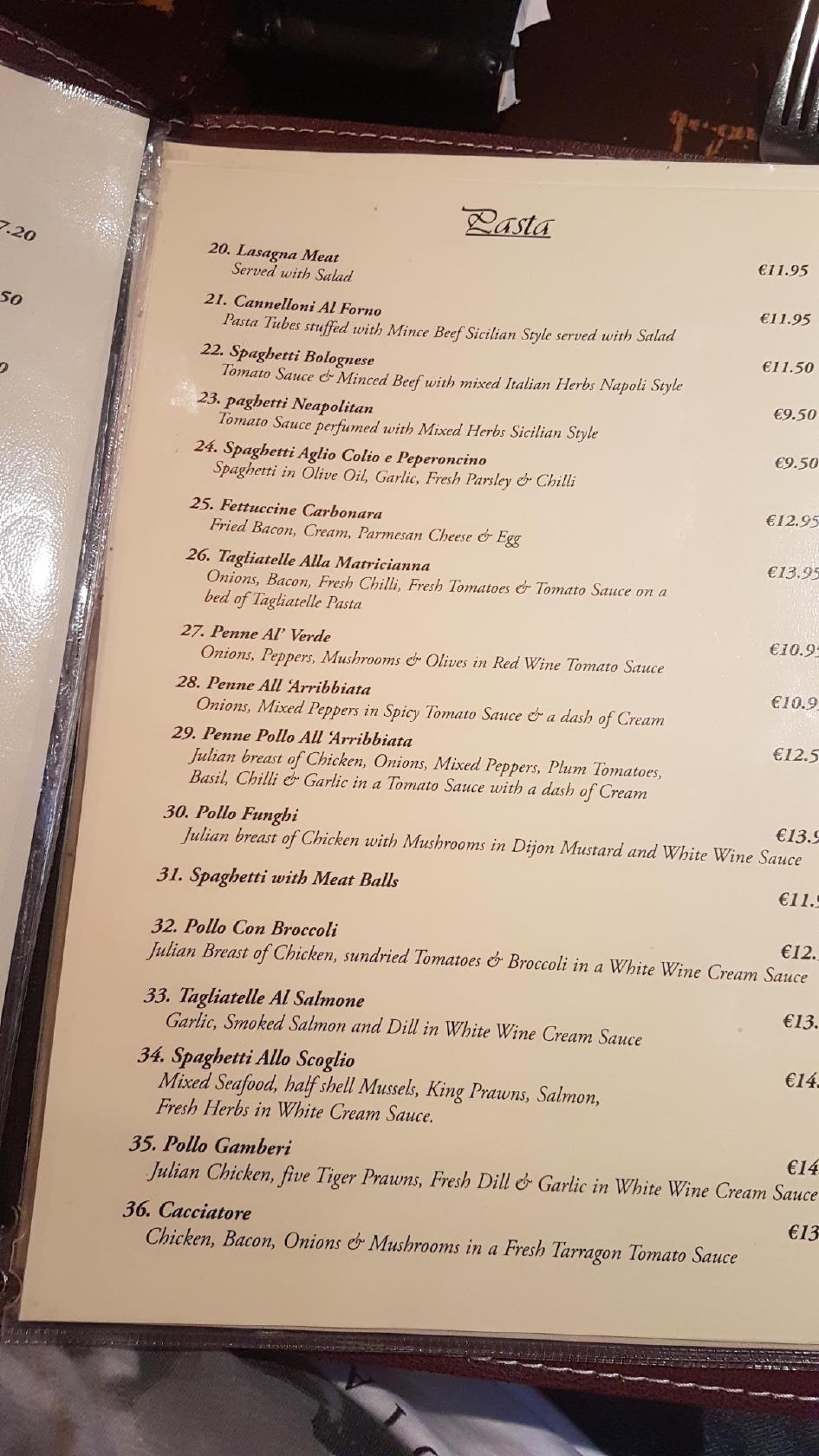 Menu at Il Primo Italian restaurant New Ross, New Ross