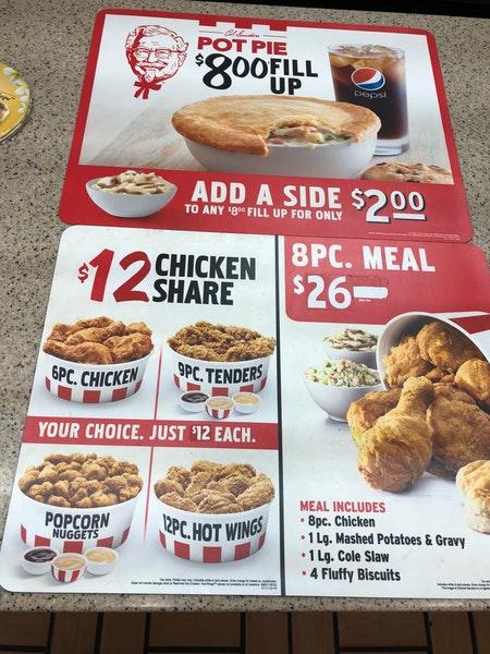 Menu at KFC fast food, Honolulu, N King St