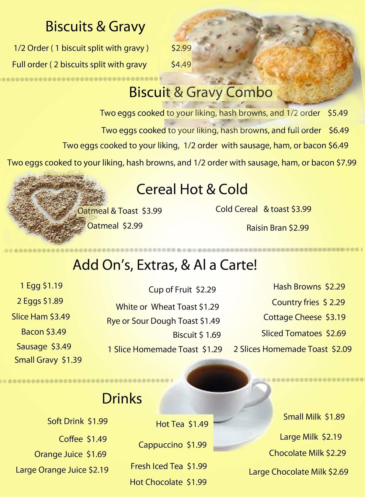Menu at L.A. Cafe, Mountain Grove