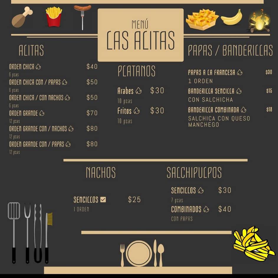 Menu at Las Alitas Neza restaurant, Mexico City