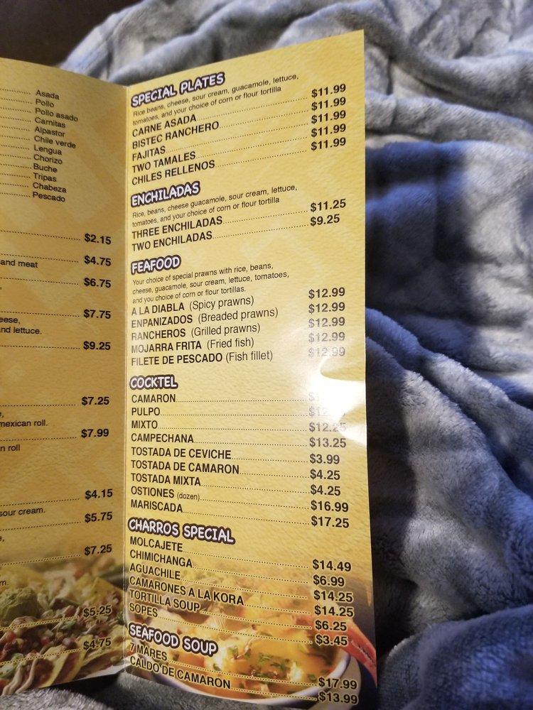 Menu at Los Charros Taquerria restaurant, Gridley