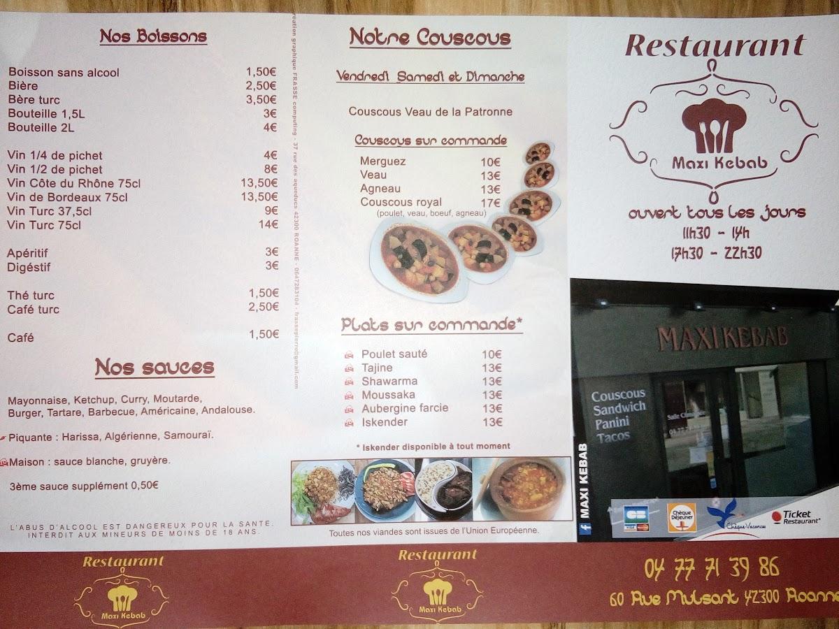 Menu at Maxi Kebab fast food, Roanne