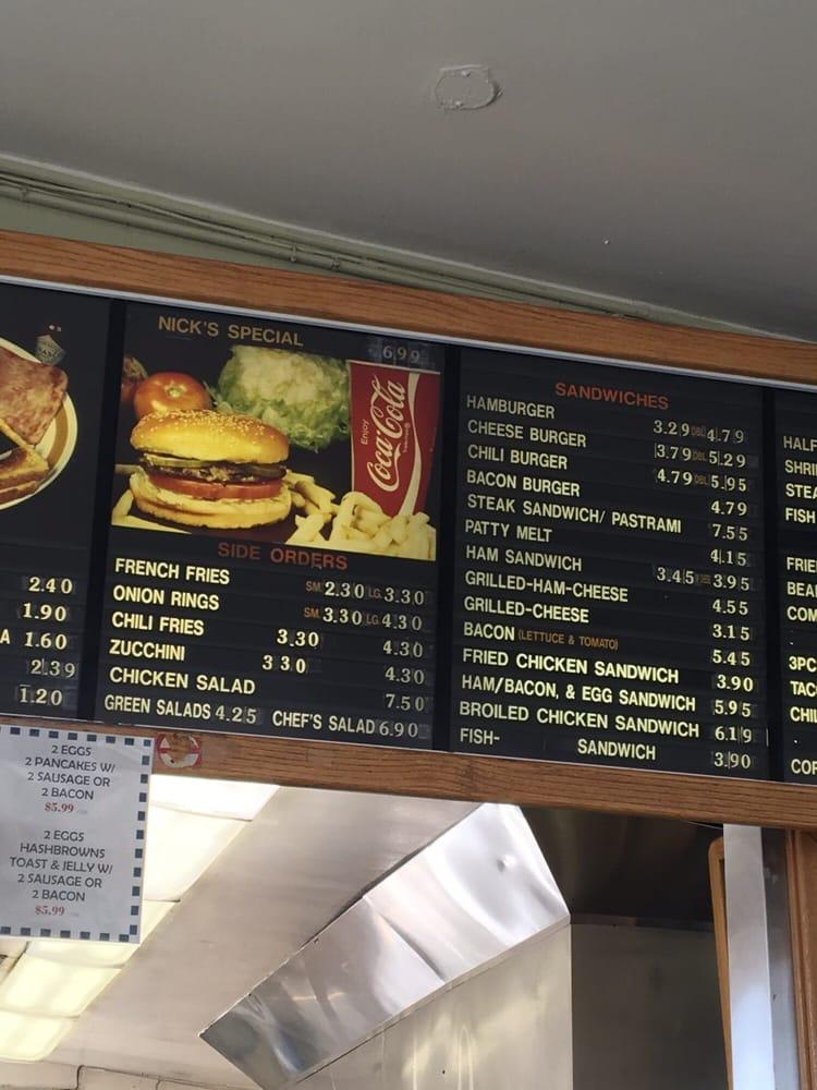 Menu at Nick's Burgers restaurant, El Monte
