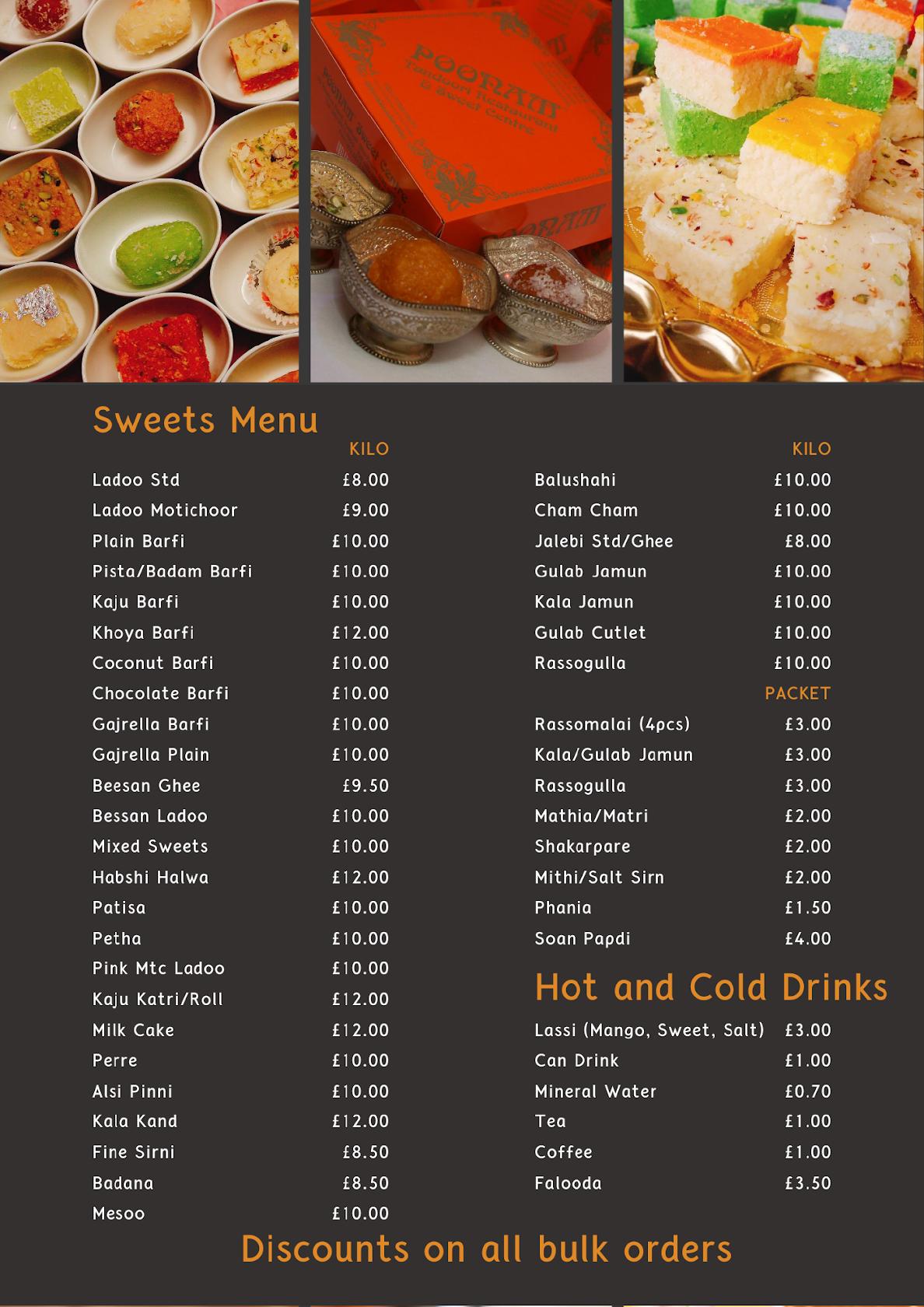 Menu at Poonam restaurant, Southall