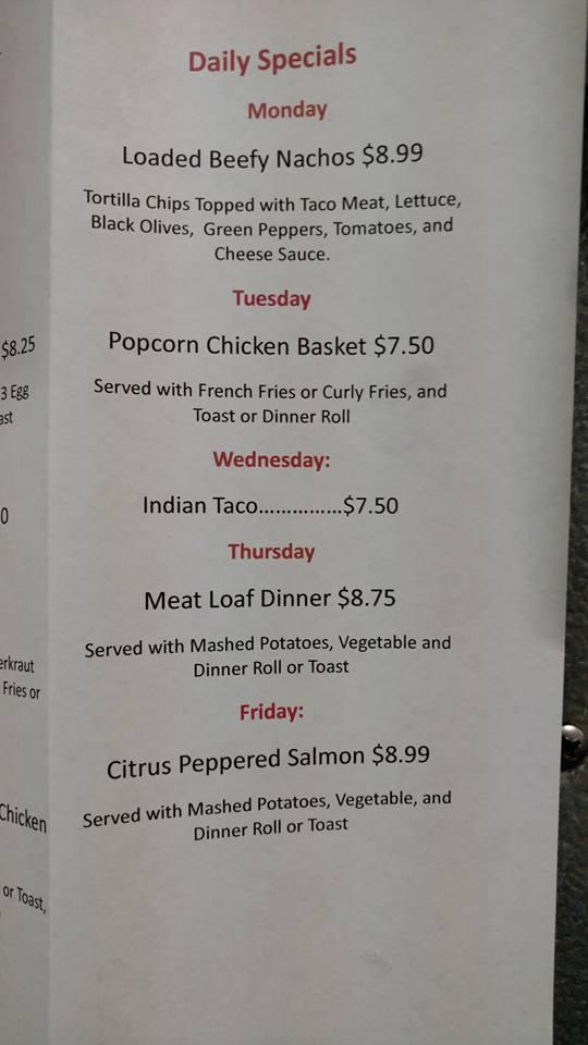 Menu at Prairie Inn restaurant, Carrington, 312 Hwy 281 NE
