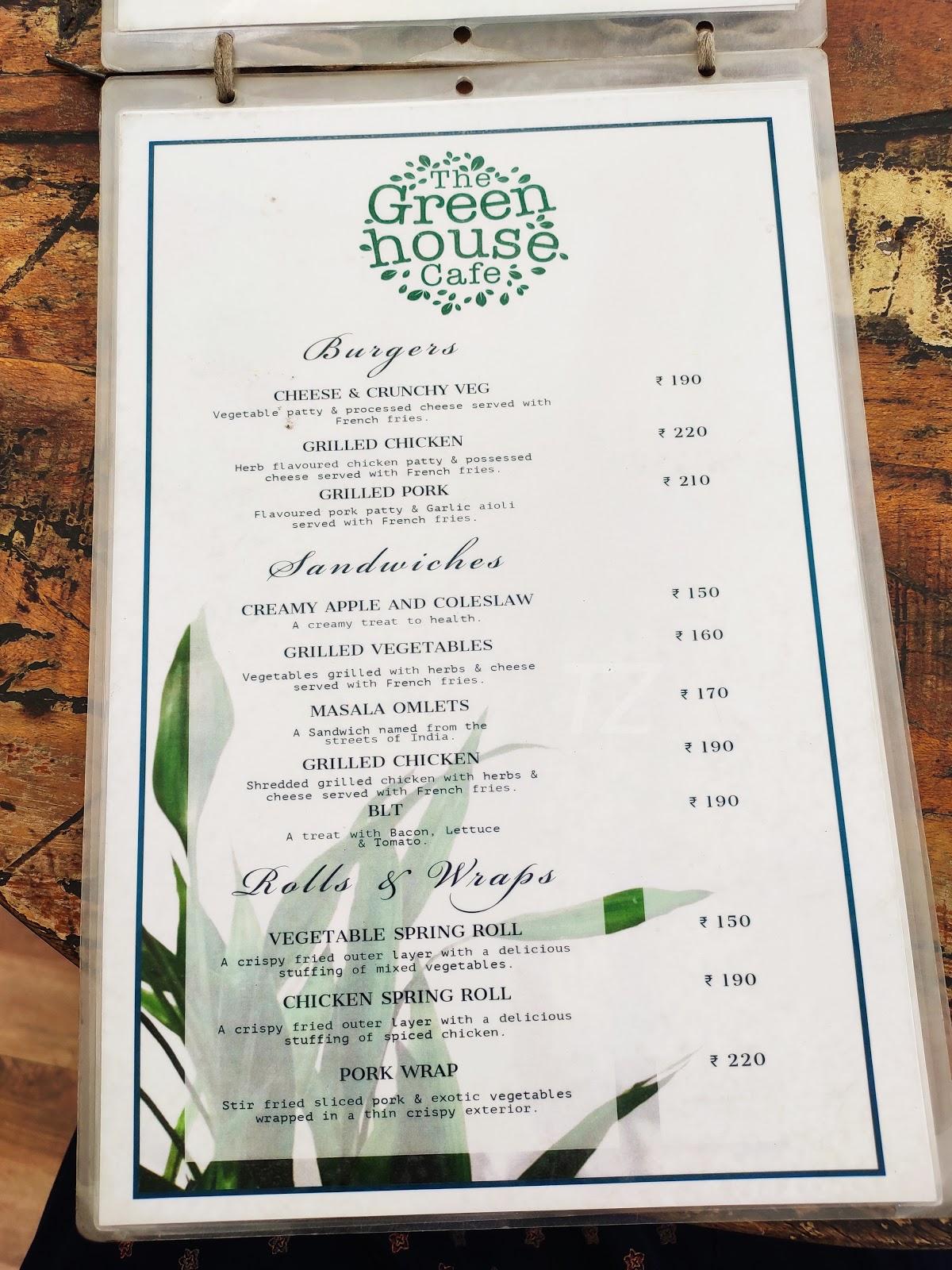 Menu at The Greenhouse Cafe, Guwahati