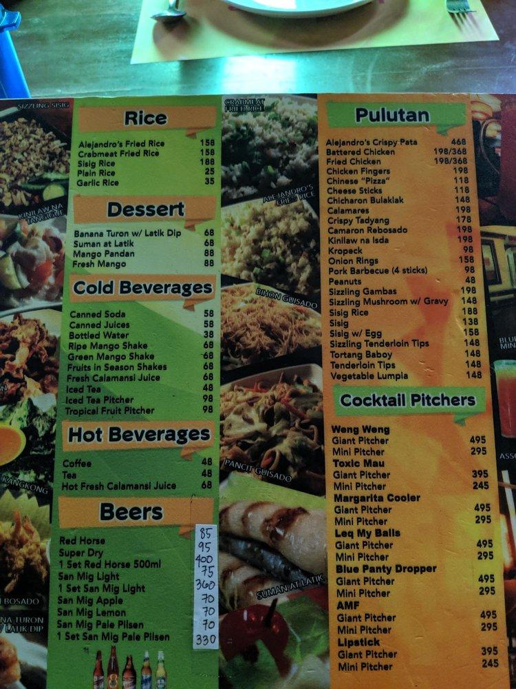 Menu at Alejandro's Crispy Pata pub & bar, Cebu City, Century Plaza Cebu