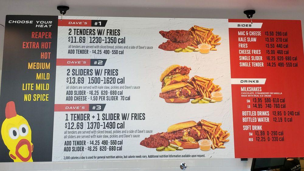 Menu at Dave's Hot Chicken restaurant, Costa Mesa