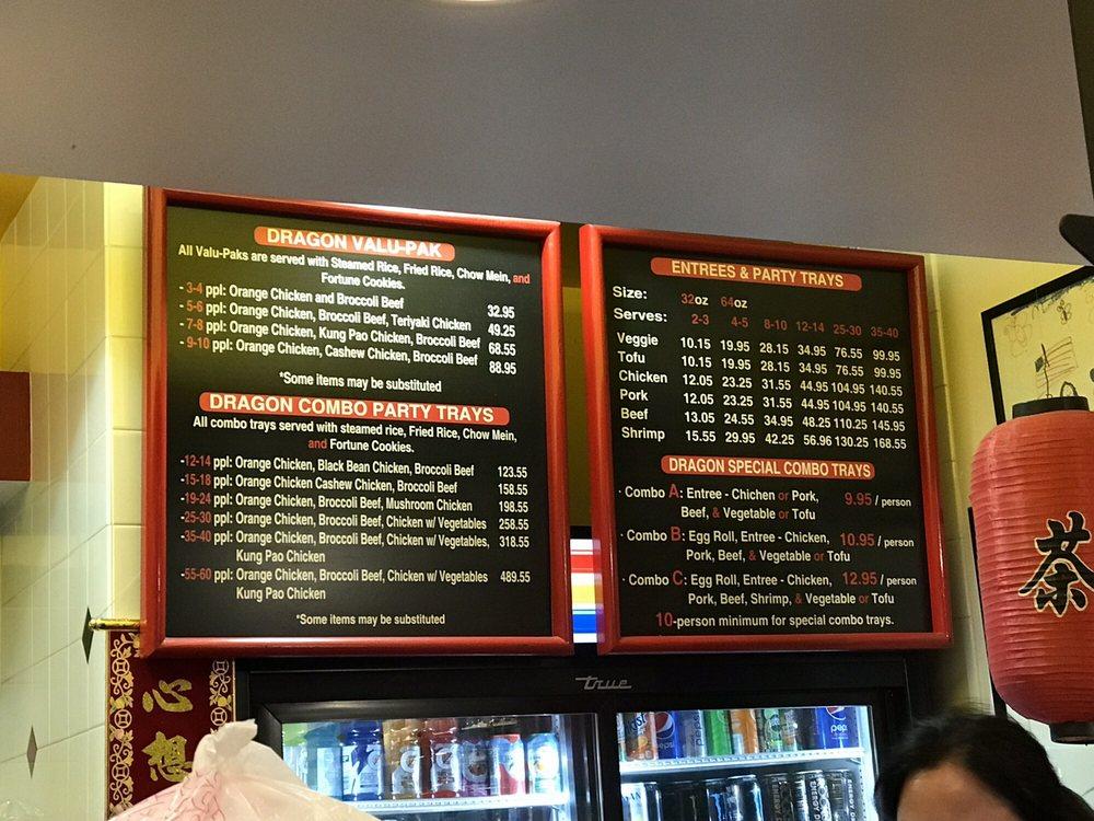 Menu at Dragon Chinese Cuisine restaurant, San Diego