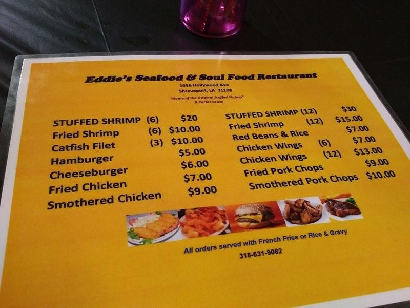 Menu at Eddie's Restaurant, Shreveport
