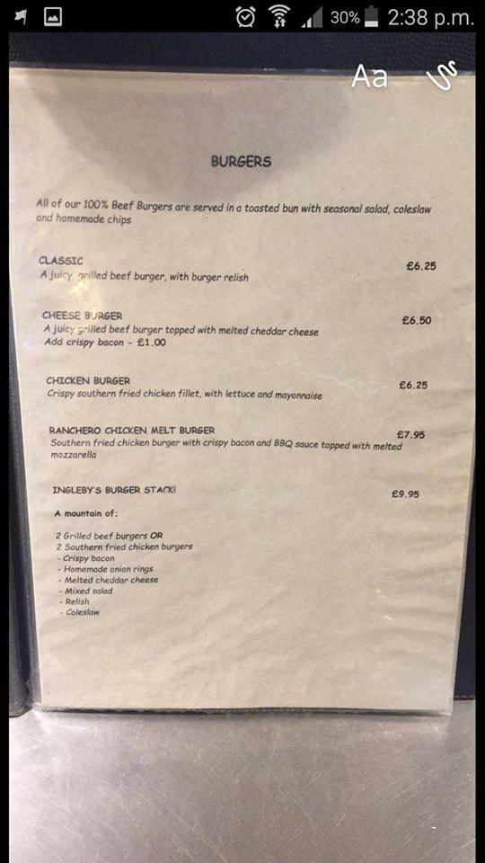 Menu at Ingleby Arms pub & bar, Scunthorpe, Amcotts