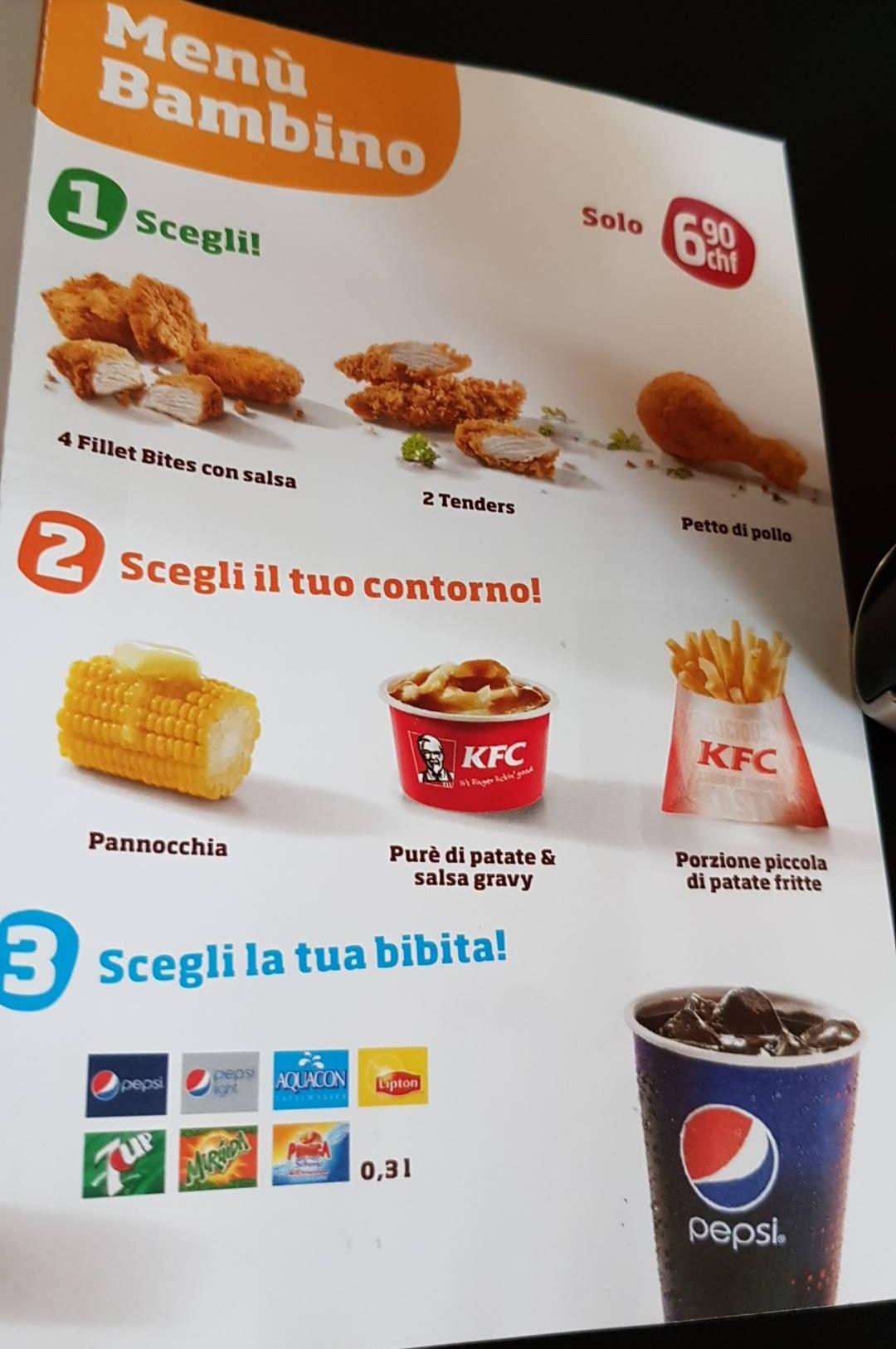 Menu da KFC, Mendrisio, Via Francesco Borromini 6