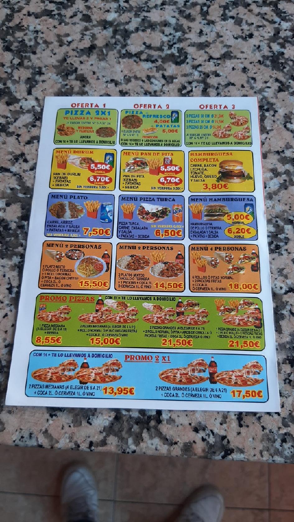 Carta del restaurante Kebab Corner, San Vicente del Raspeig