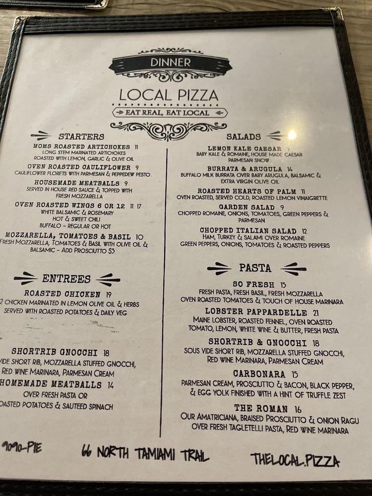 Carta de pizzería Local Pizza, Osprey