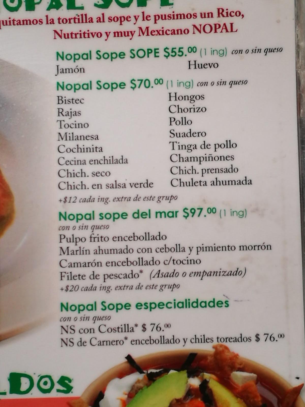 Carta del restaurante Los Sopes del La Nueve, Ciudad del México, Luis ...
