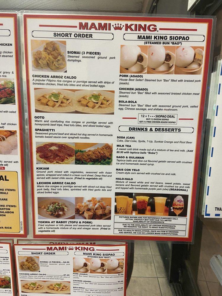Menu at Mami King Restaurant, Los Angeles, Roscoe Blvd UNIT 1
