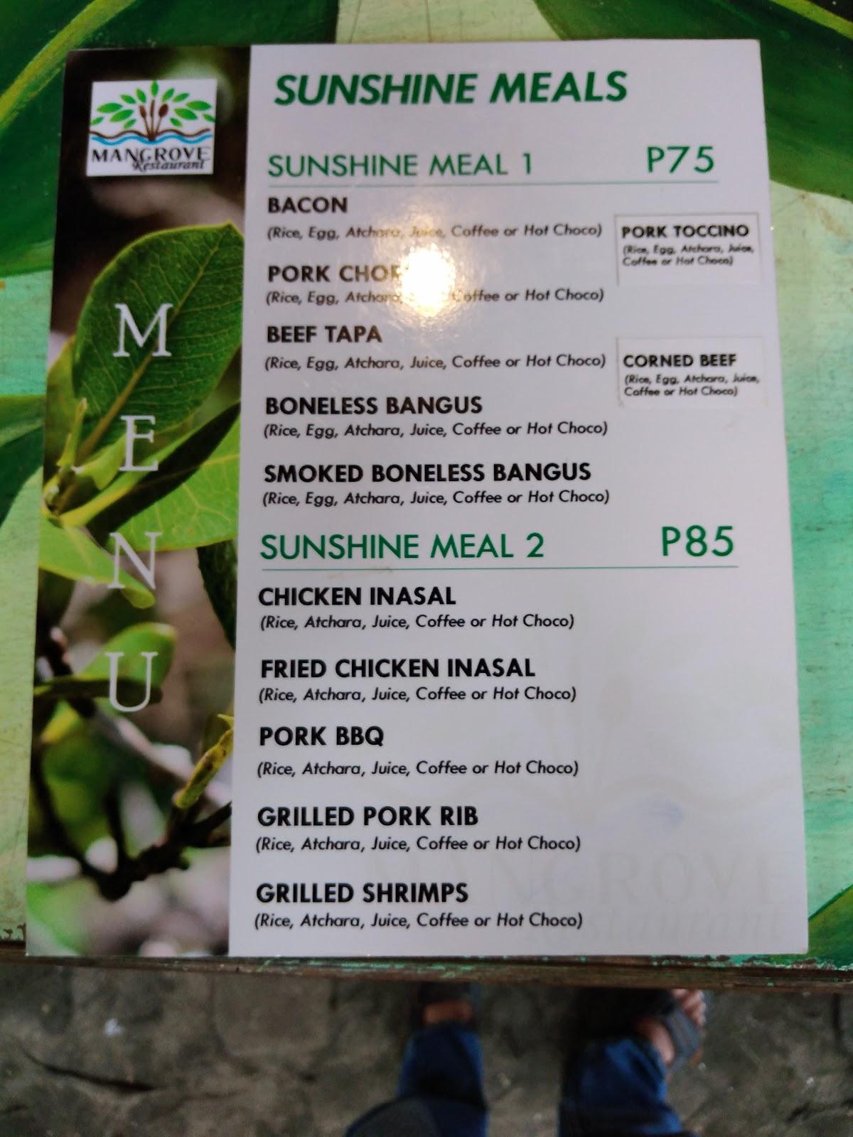Carta de Mangrove Restaurant, Sagay City