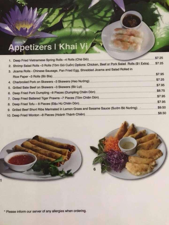Menu at Nho Saigon restaurant, Calgary