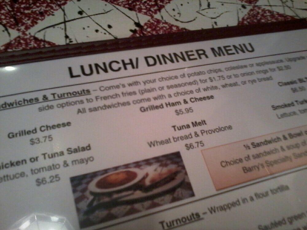 Menu at Barry's Cafe, Raleigh