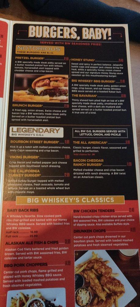 Menu at Big Whiskey's American Restaurant & Bar, Ozark
