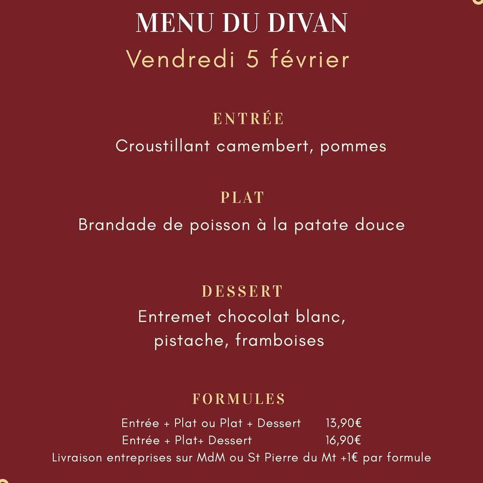 Menu at Le Divan restaurant, Mont-de-Marsan