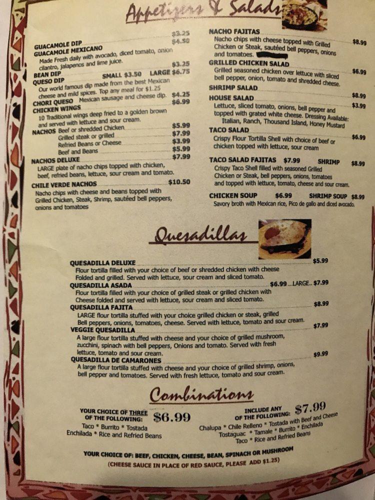 Menu at Chile Verde Mexican Restaurant, Wilkesboro