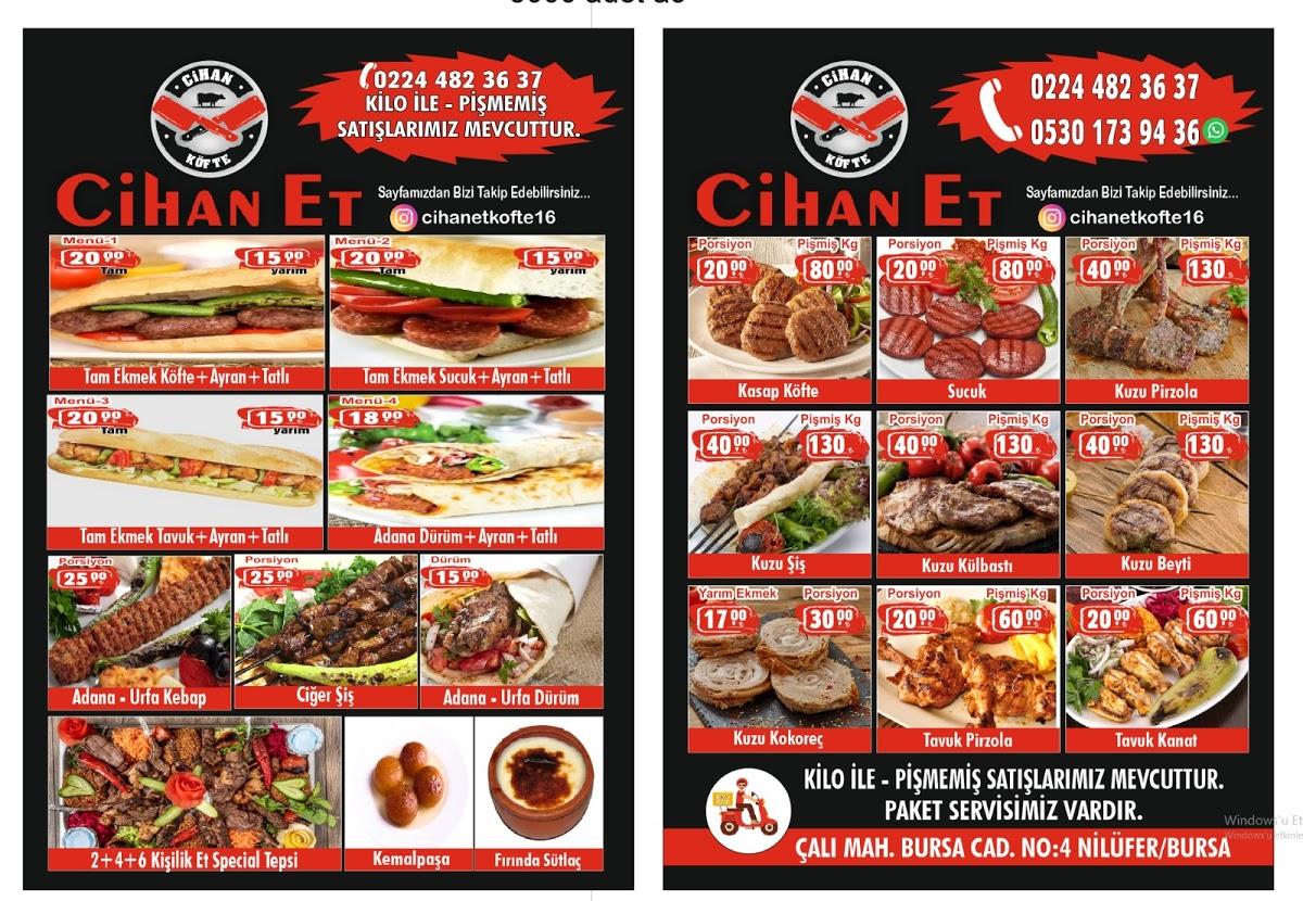 Menu at Cihan Et, Bursa, Bursa Cd. No:4