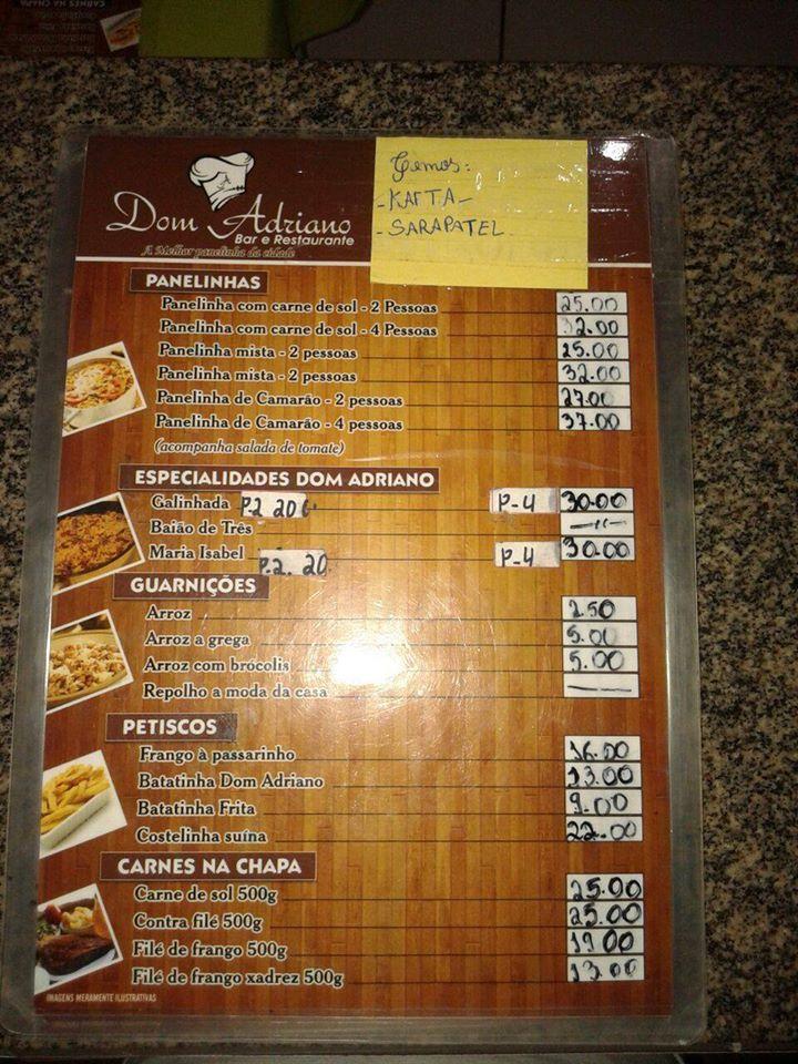 Menu at Dom Adriano restaurant, Piripiri