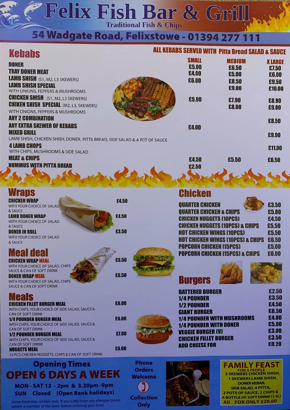 Menu at Felix Fish Bar & Grill, Felixstowe