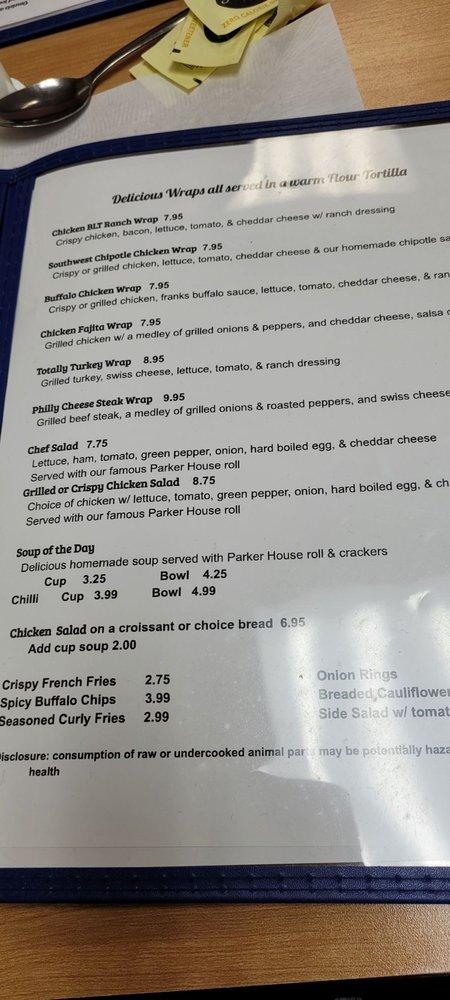 Menu at Fingerhut Bakery, North Judson