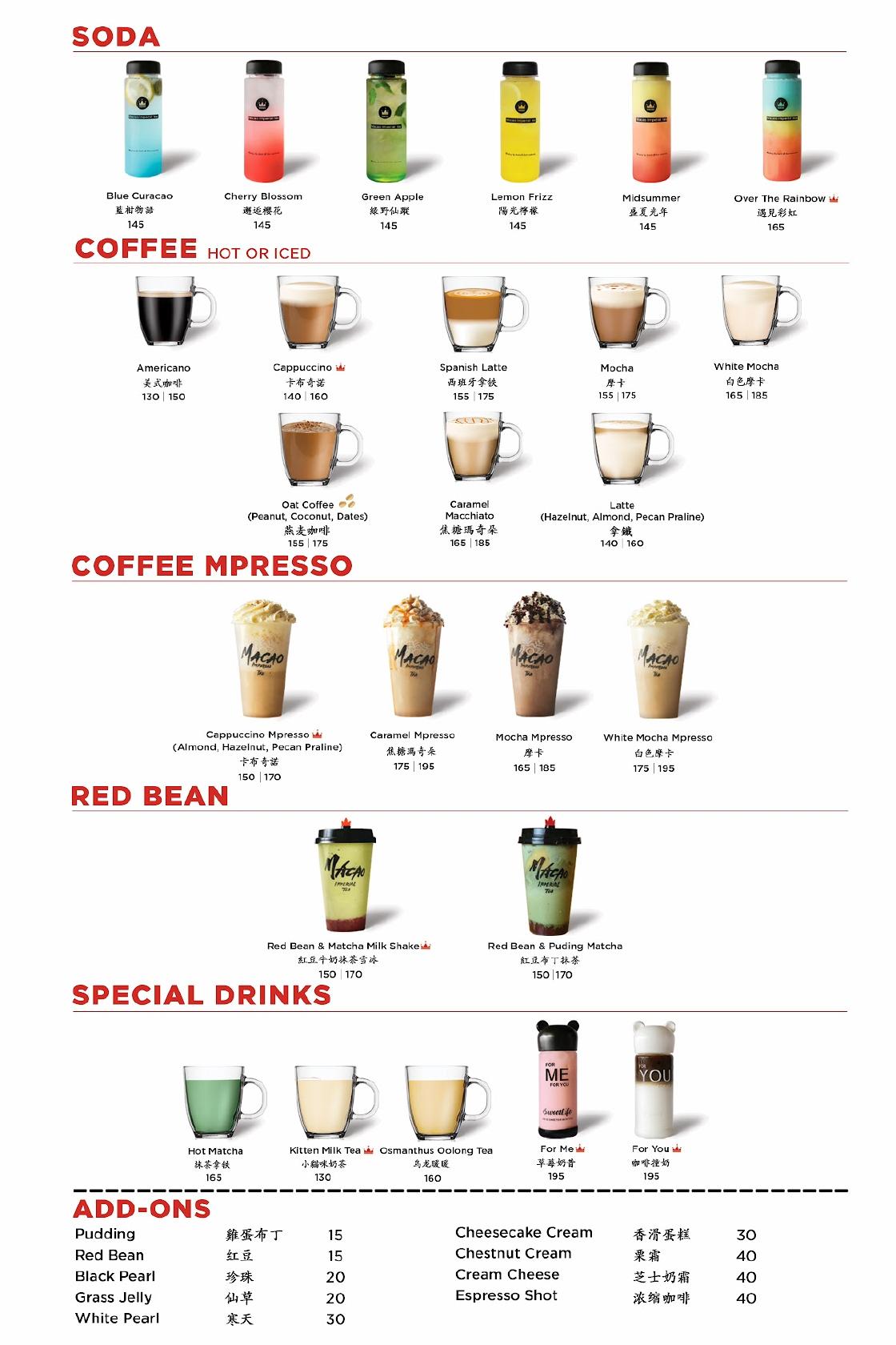 Menu at Macao Imperial Tea - Lilac Marikina cafe, Marikina