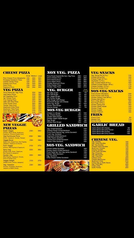 Menu at New Pizza Planet, Banga