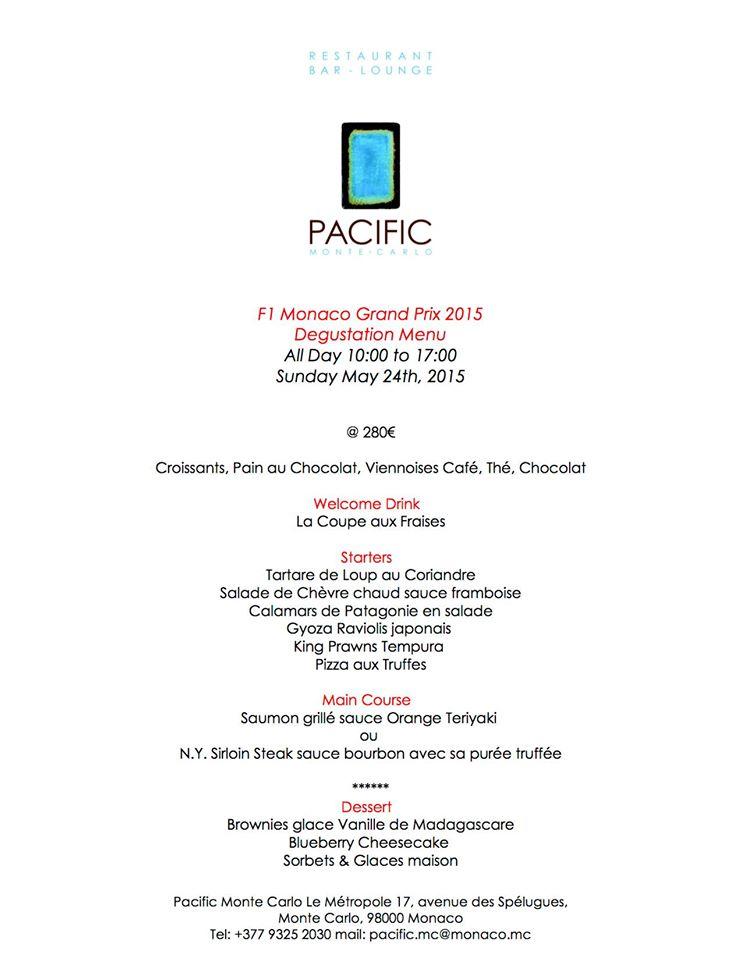 Menu at Pacific restaurant, Monaco-Ville