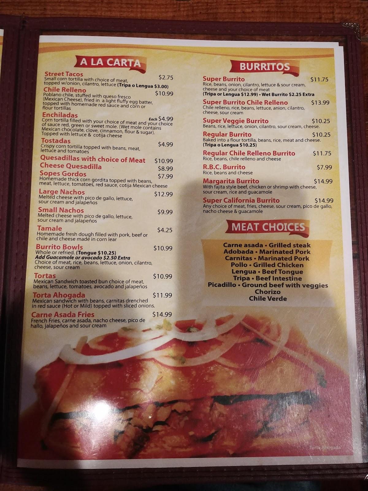 Menu at Rico's Mexican Food restaurant, Portola