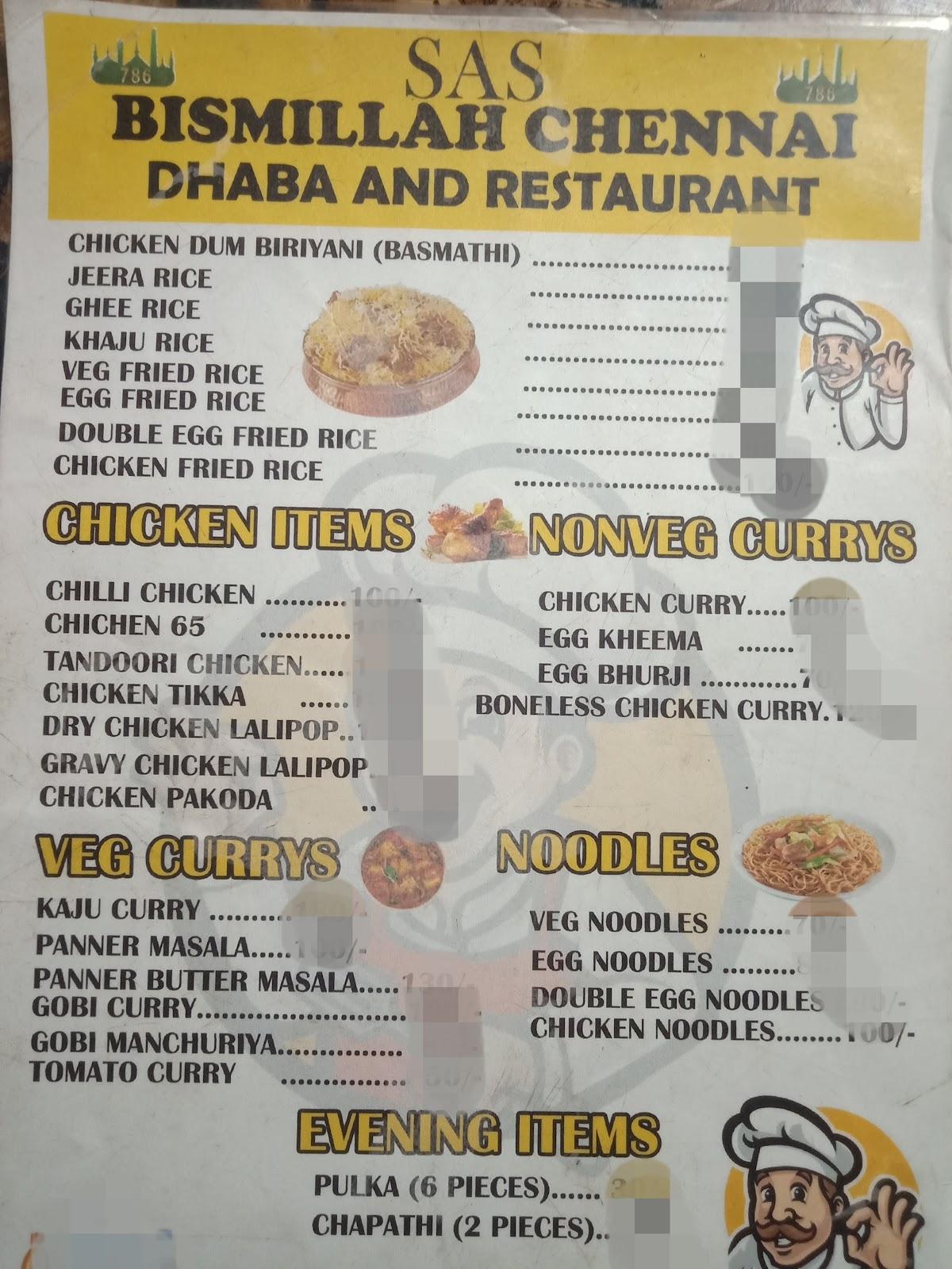 Menu at SAS Bismillah Family Dhaba, India