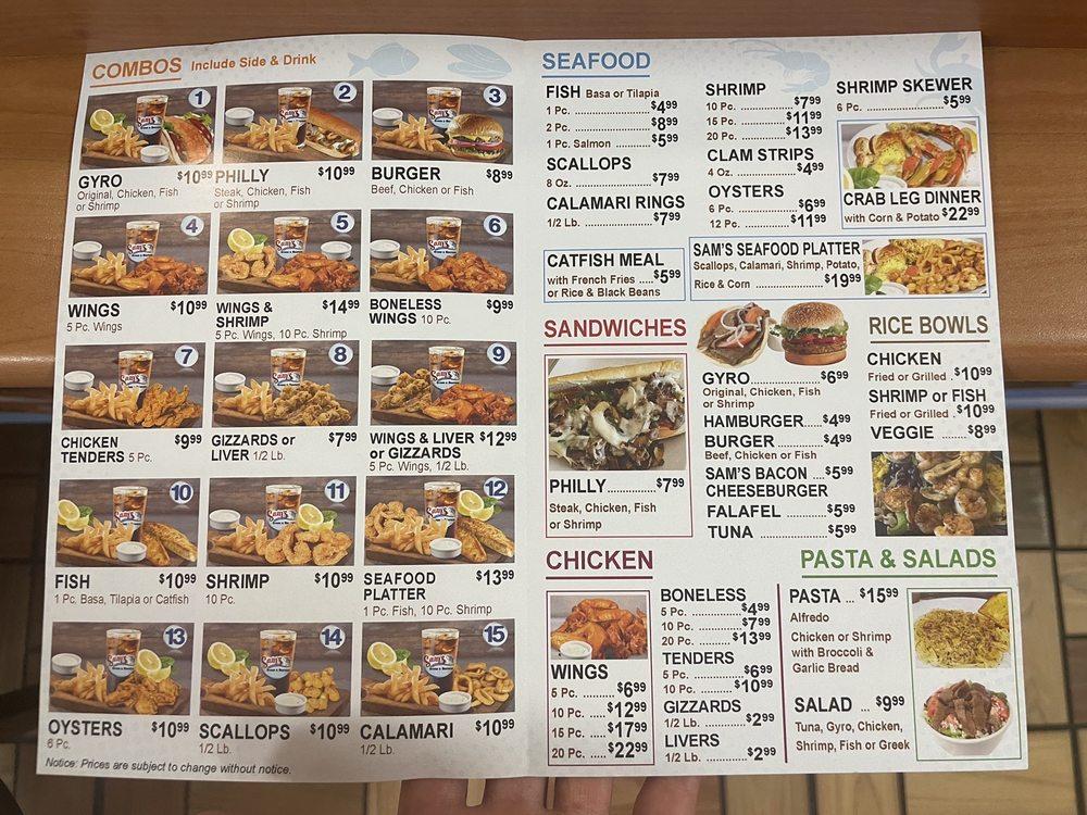 Menu at Sam's Gyros and Seafood restaurant, Gulfport