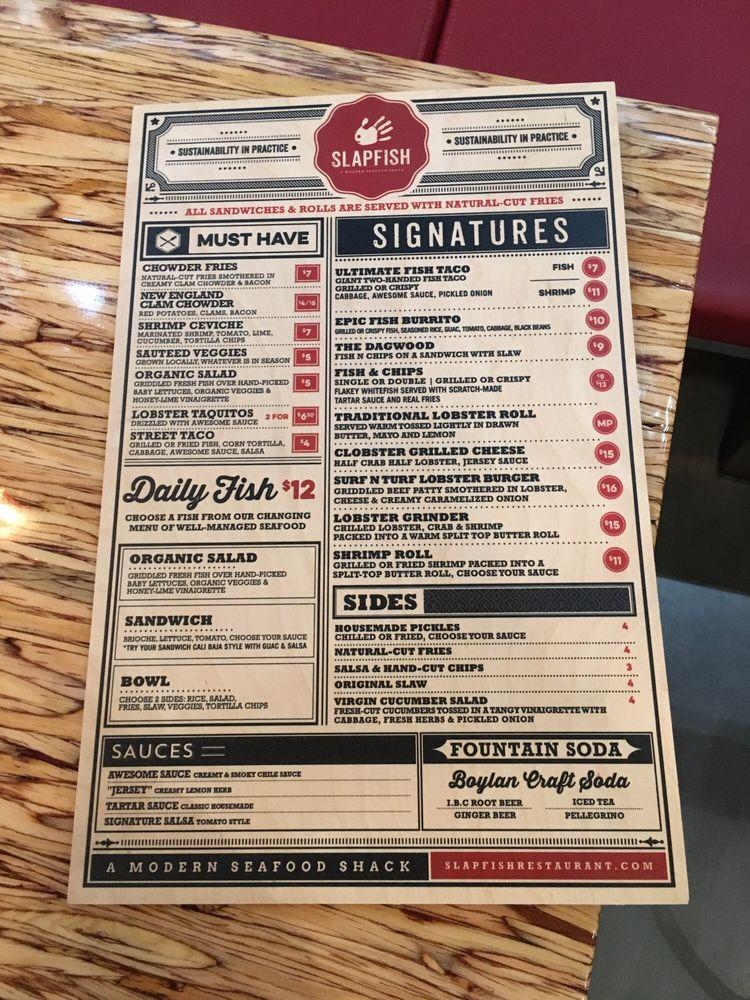 Menu at Slapfish restaurant, Lehi