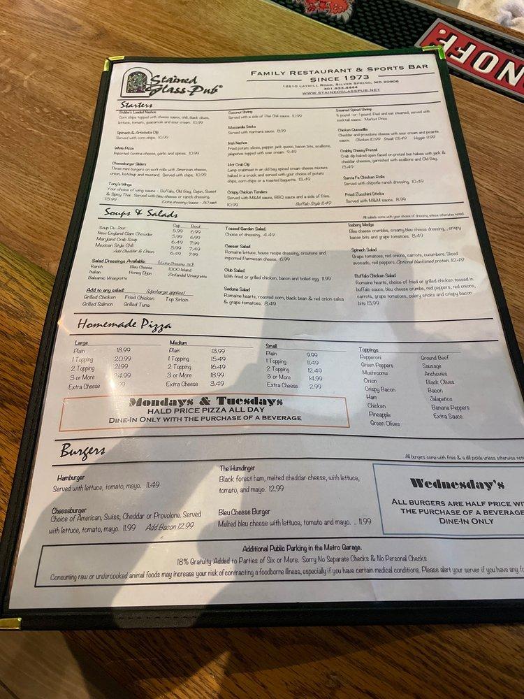 Menu at Stained Glass Pub - Glenmont, Silver Spring