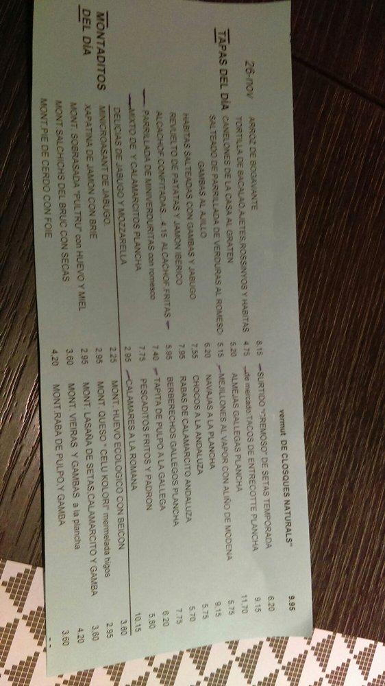Menu at Vinitus pub & bar, Barcelona, C/ del Consell de Cent